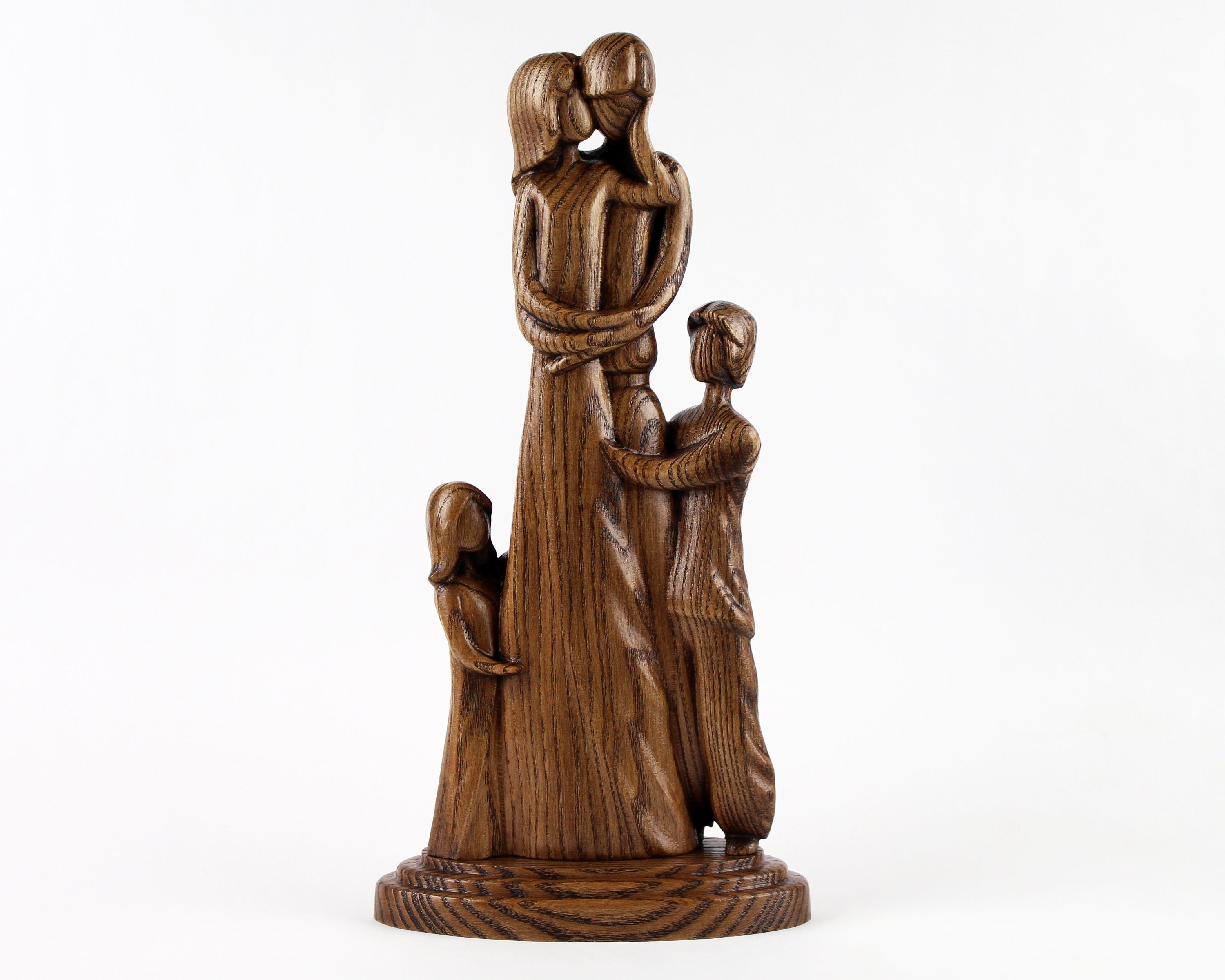 Buy Wooden Family of 4 Sculpture – Parents with Son and Daughter ...